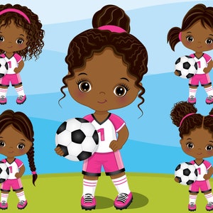 Soccer Black Girl Clipart Vector Football Cute Little Girl | Etsy