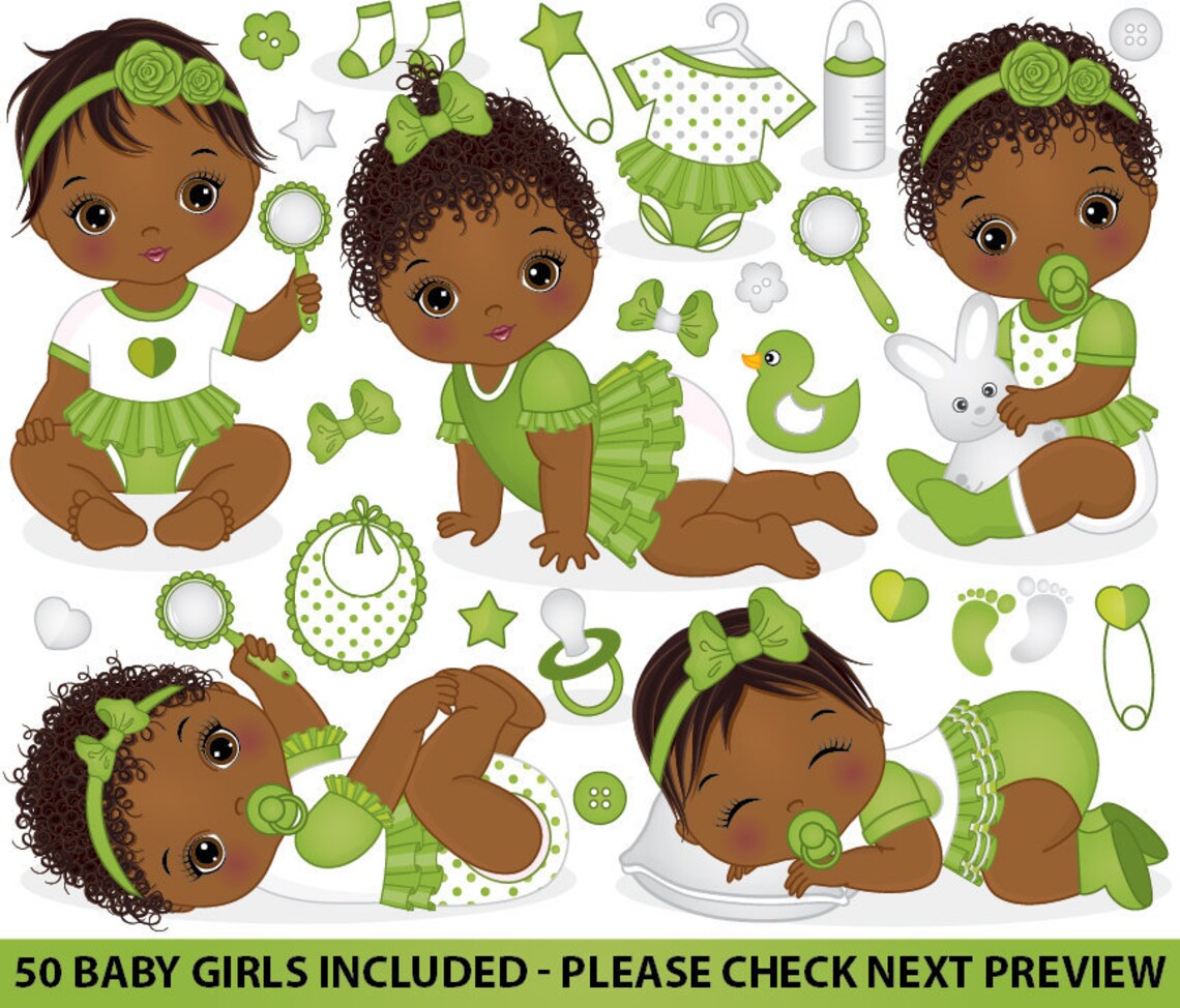Green Baby Girl Clipart Vector Baby Clipart Afro Baby | Etsy