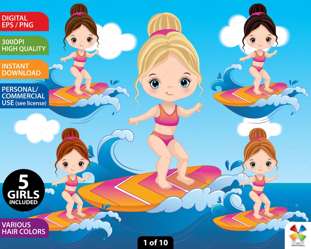 Surfing Girl Clipart, Vector Beach, Girl Surfer PNG, Summer Sport ...