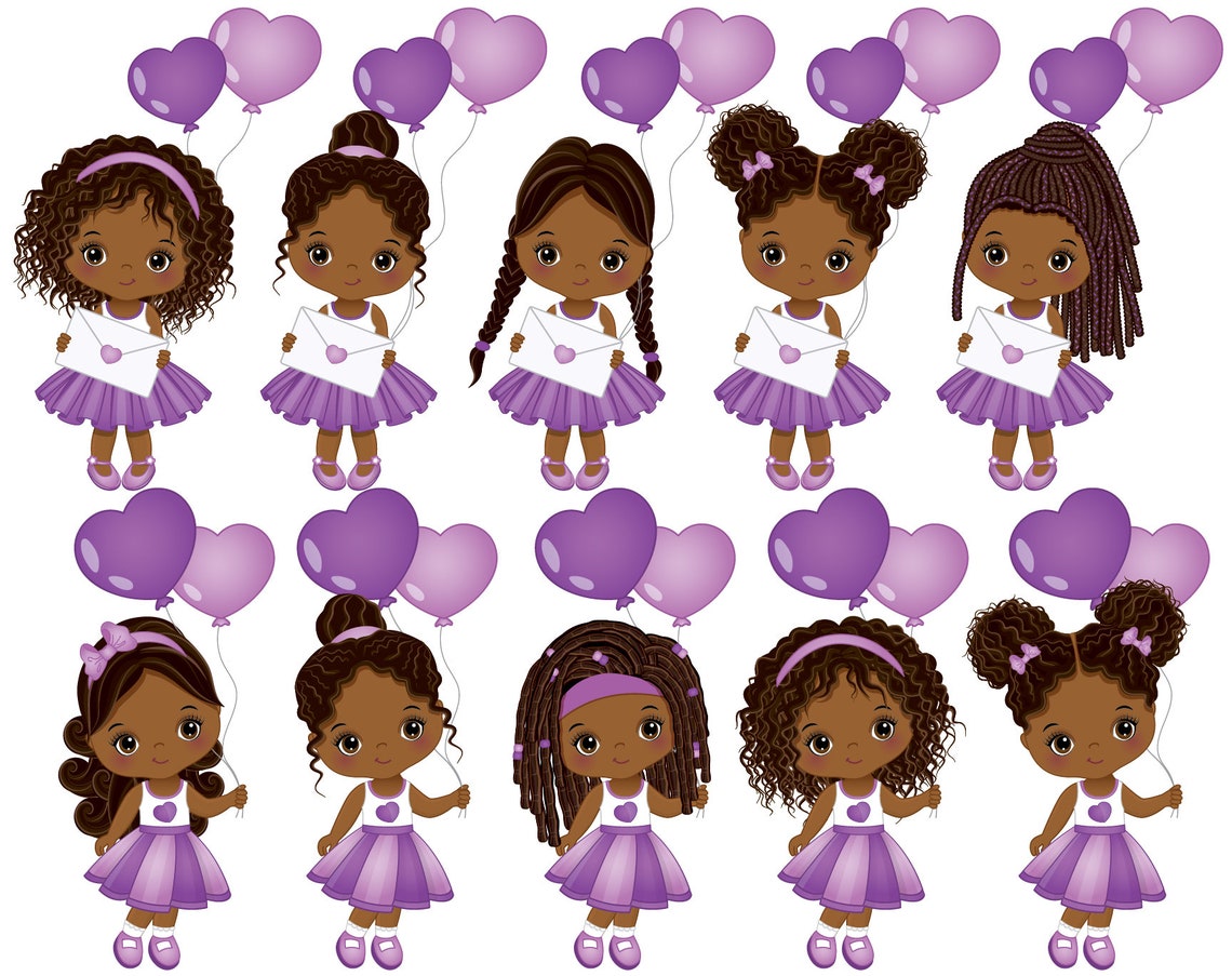 Valentines Day Girl Clipart Vector Valentine Day African - Etsy