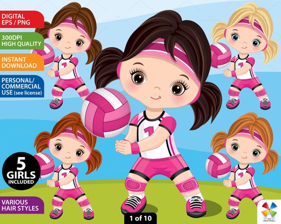 Volleyball Girl Clipart Vector Volley Cute Girl Sport - Etsy