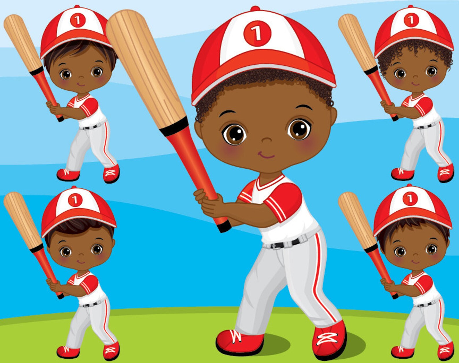 Baseball Clipart Vector Baseball Clipart Black Boy Clipart | Etsy