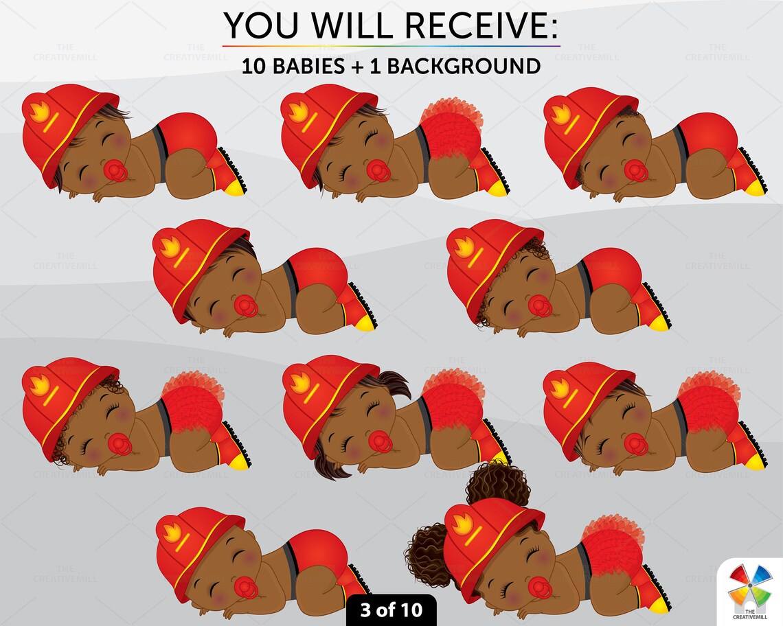 Firefighter Baby Clipart Vector Newborn African American - Etsy