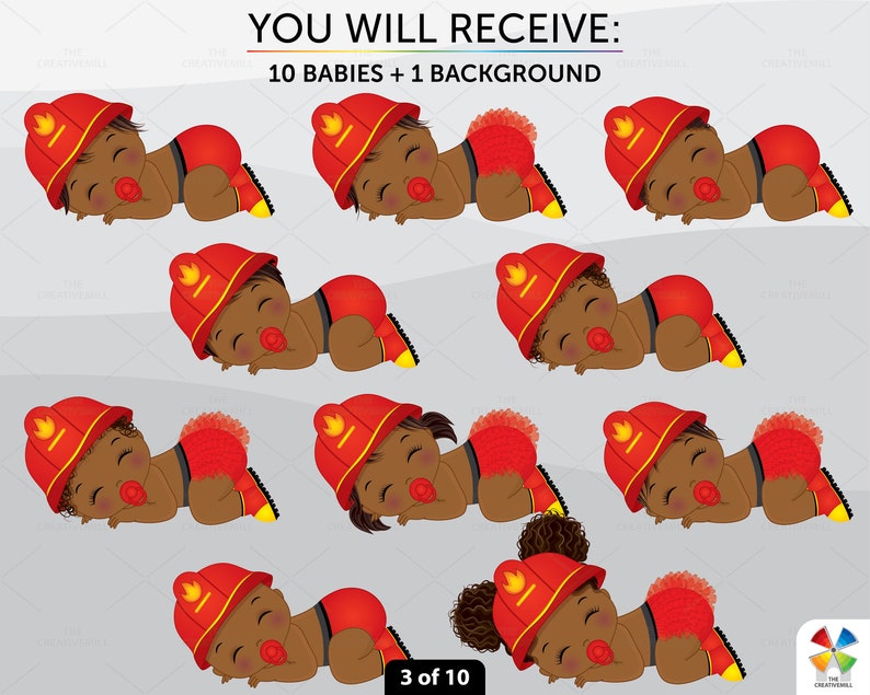 Firefighter Baby Clipart Vector Newborn African American - Etsy