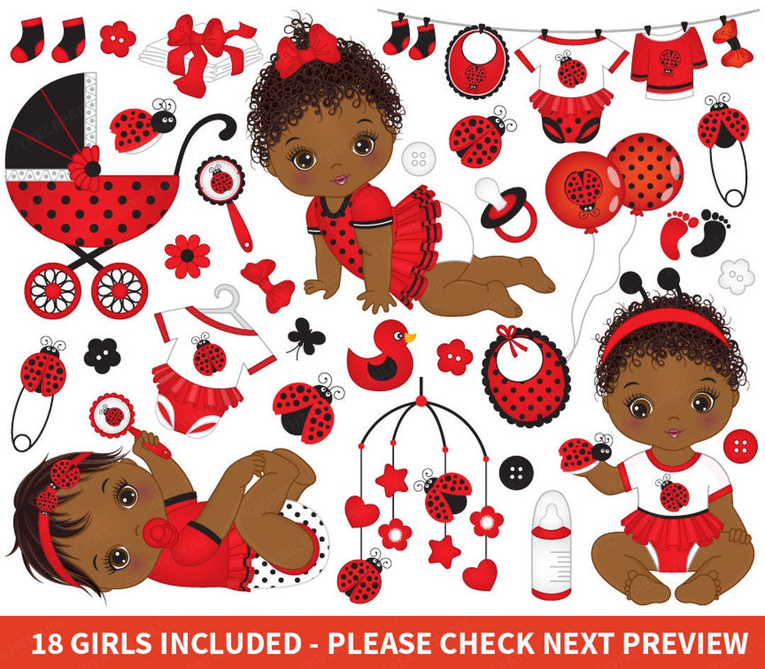 Ladybug Baby Girl Clipart - Vector Baby Clipart, African American ...