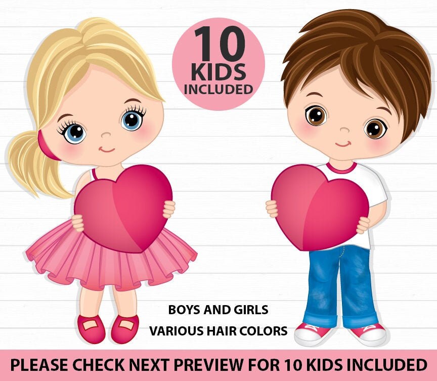 Valentines Day Clipart Vector Valentine Clipart Girl | Etsy