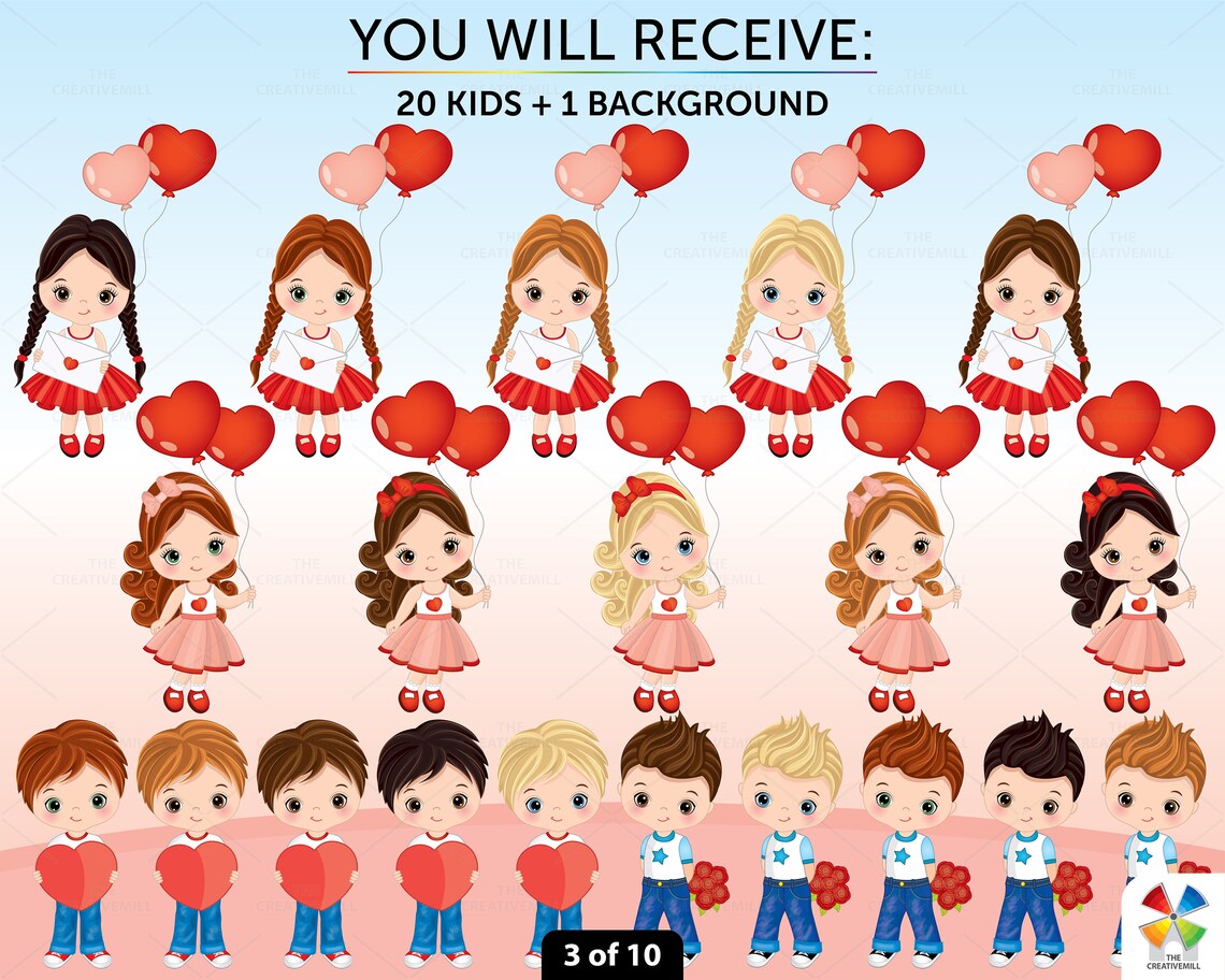 Valentines Day Kids Clipart Vector Love Kids Clipart Cute - Etsy