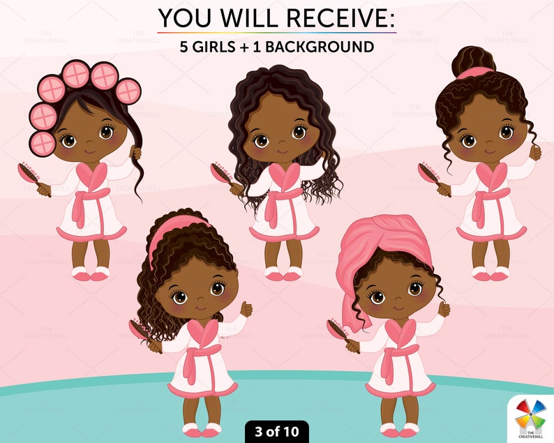African American Little Spa Girls Clipart Vector Spa Girl - Etsy