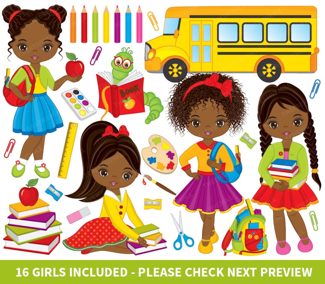 Back to School Clipart - Vector School Clipart, African American ...