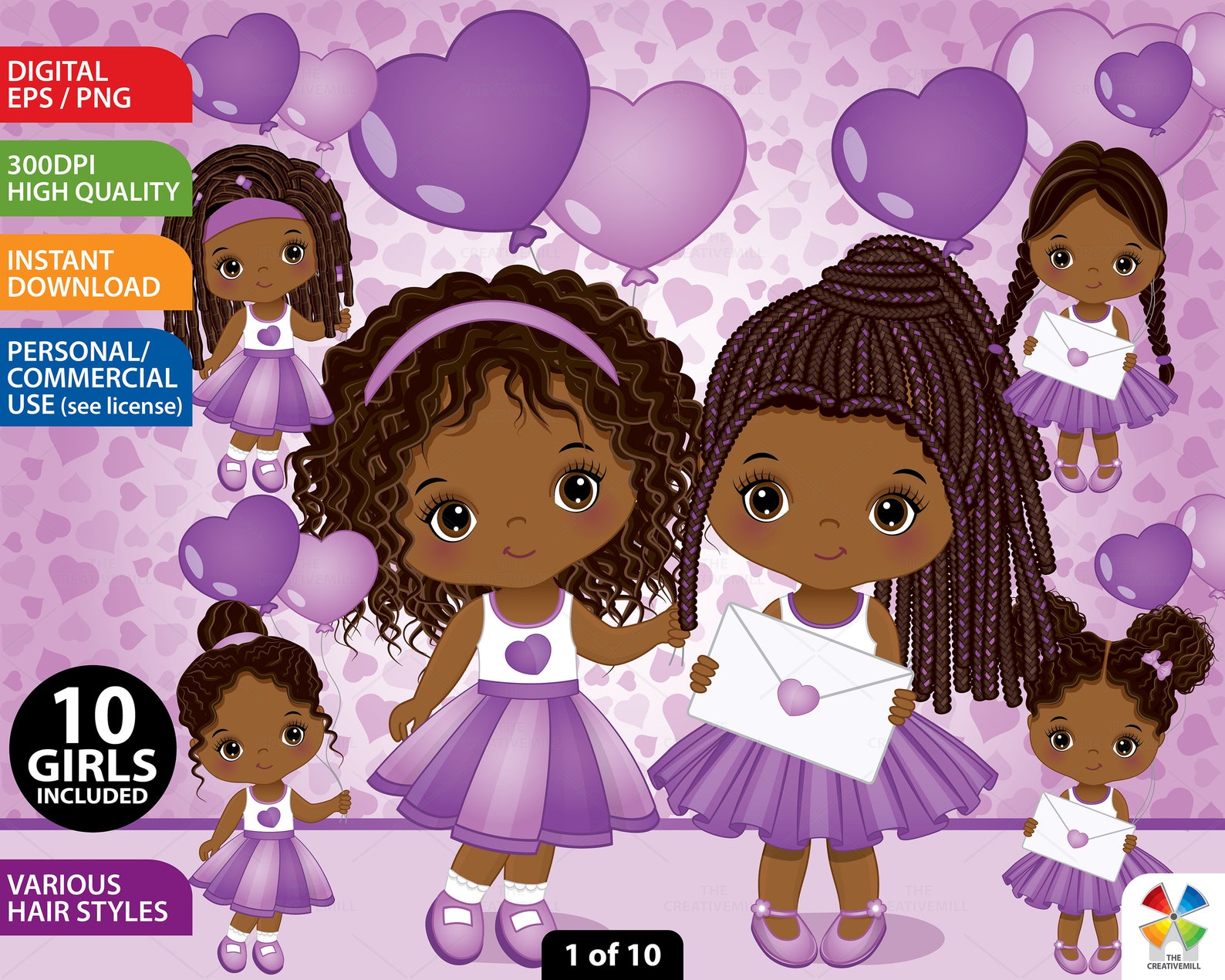 Valentines Day Girl Clipart Vector Valentine Day African - Etsy