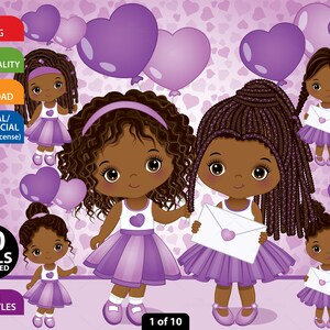 Valentines Day Girl Clipart, Vector Valentine Day, African American PNG ...