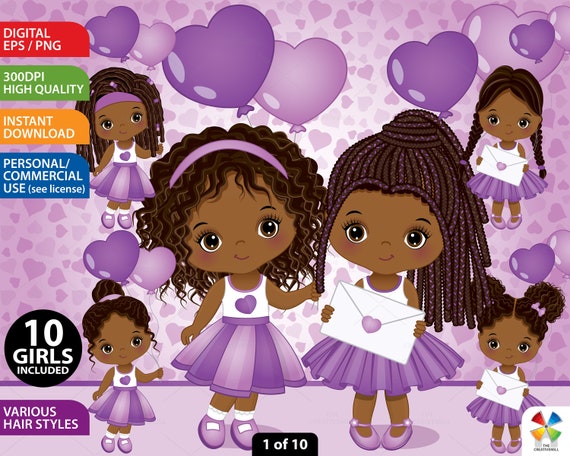 Valentines Day Girl Clipart Vector Valentine Day African | Etsy