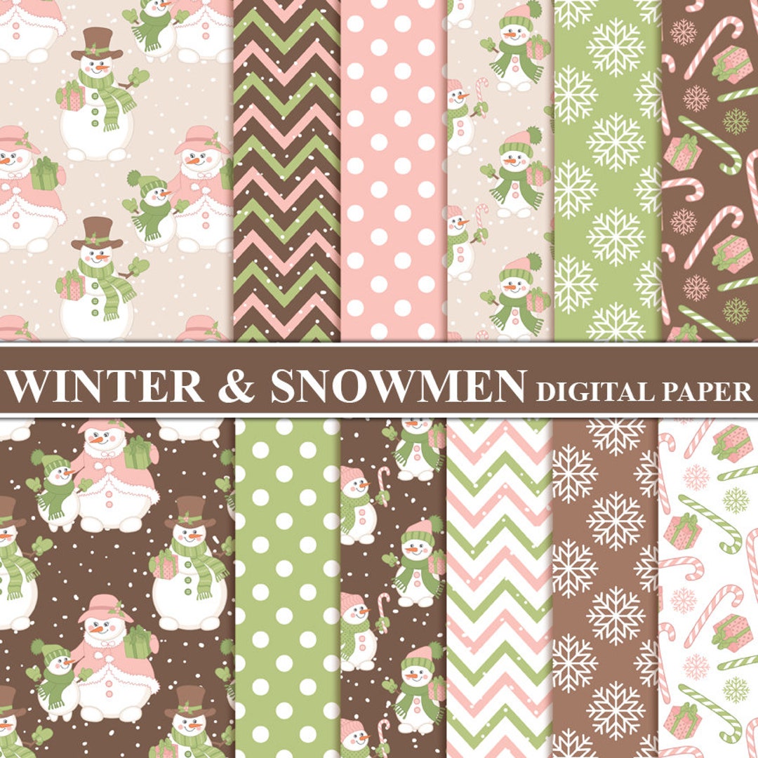 Christmas Digital Paper - Digital Pattern, Snowman, Snowflakes, Winter ...
