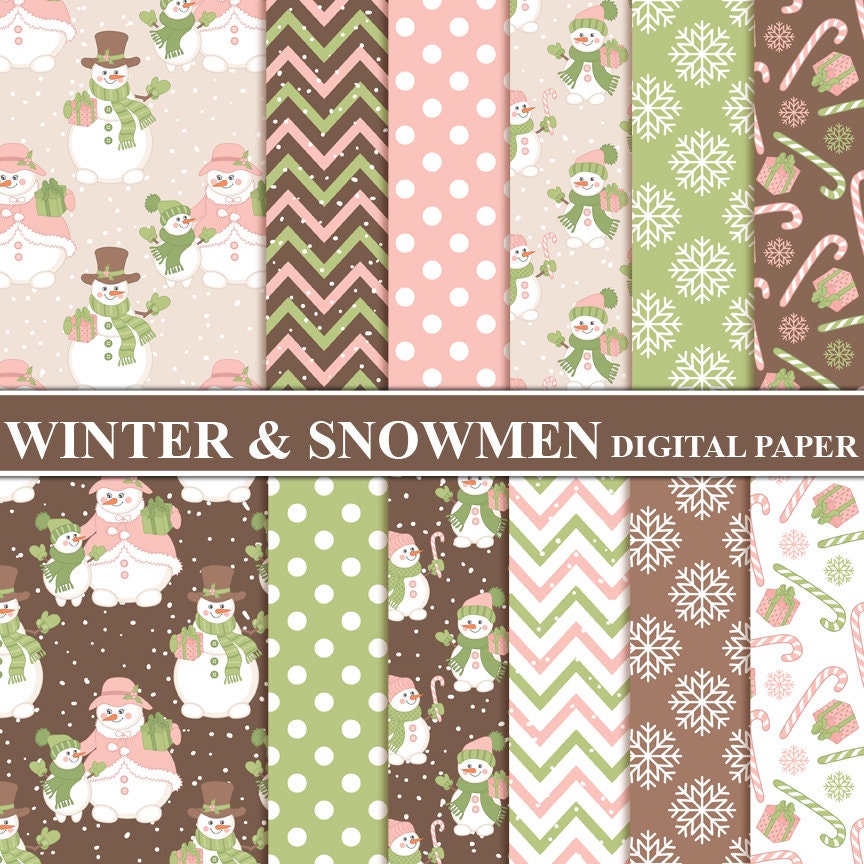 Christmas Digital Paper Digital Pattern Snowman | Etsy