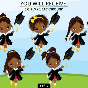 Graduation African American Girls Clipart - Digital Vector, Student ...