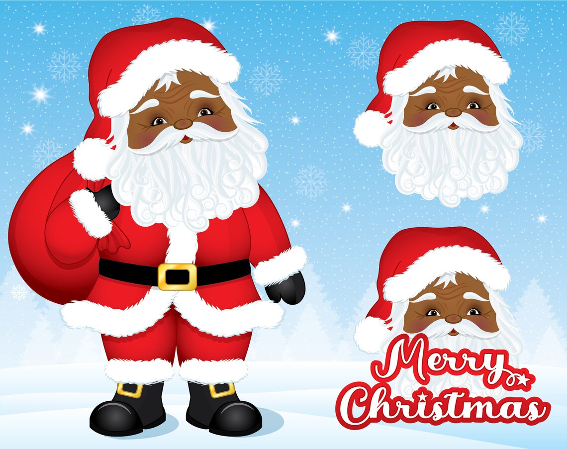 Santa Claus Clipart Vector Black Santa Merry Christmas Xmas | Etsy