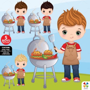 Grill Master Clipart, Vector Barbecue, Picnic, Character, Cute Little ...