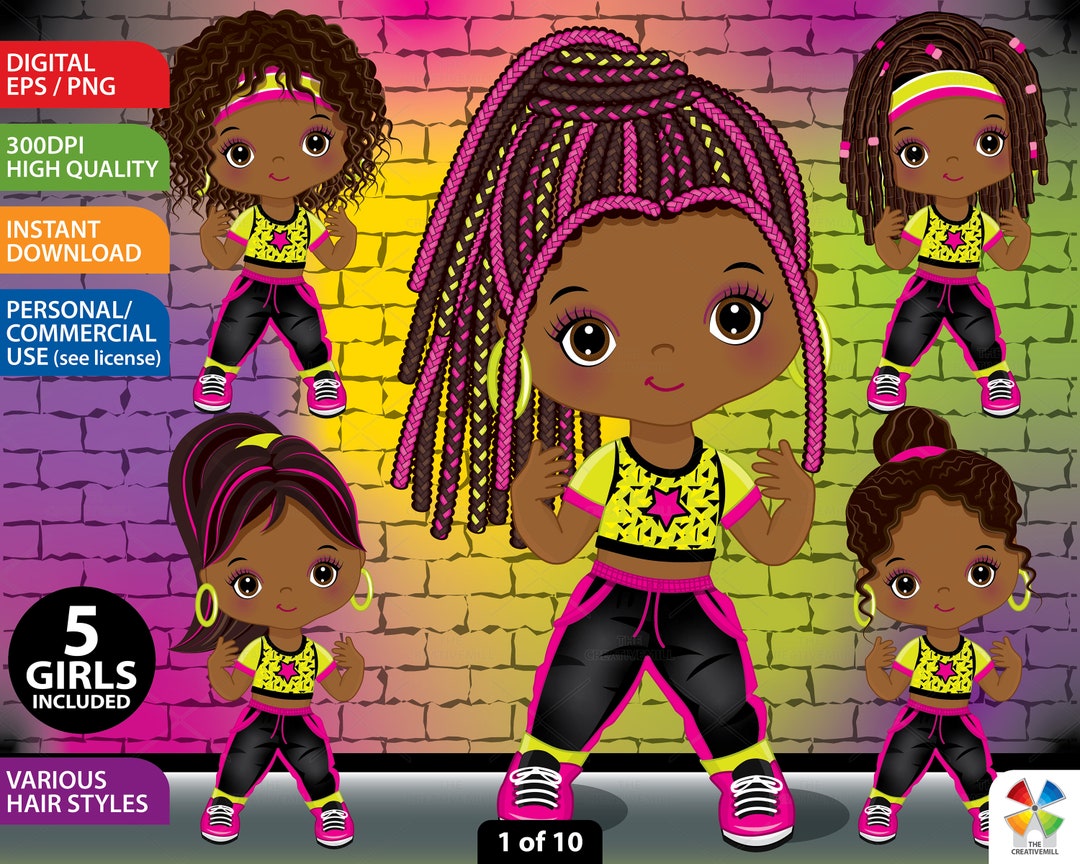 Hip Hop Black Girl Clipart, Vector Break Dance, Dancing Girl, Rap Kid ...