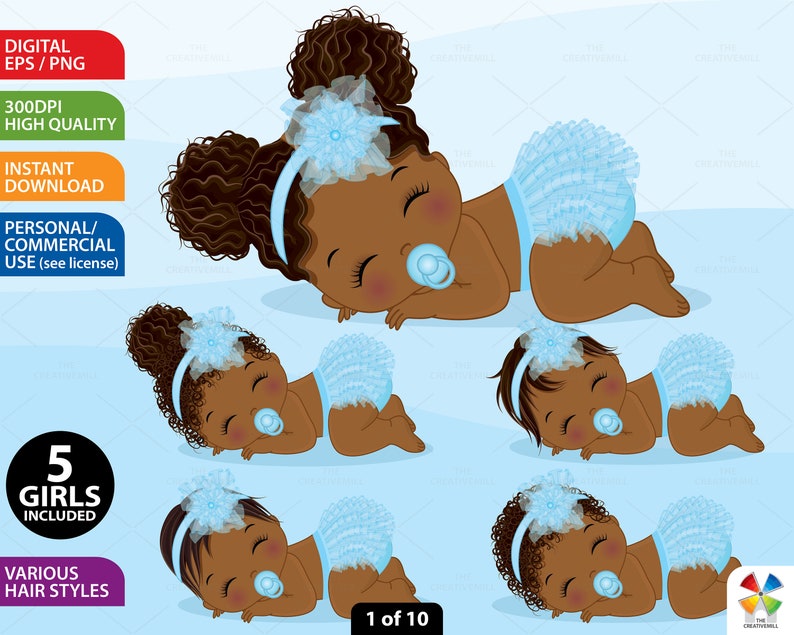 Black Baby Girl Clipart Vector Newborn Blue Baby Baby - Etsy