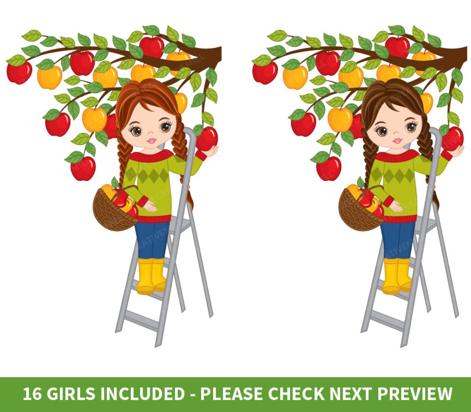 Girls Picking Apples Clipart Vector Apples Clipart Girls - Etsy