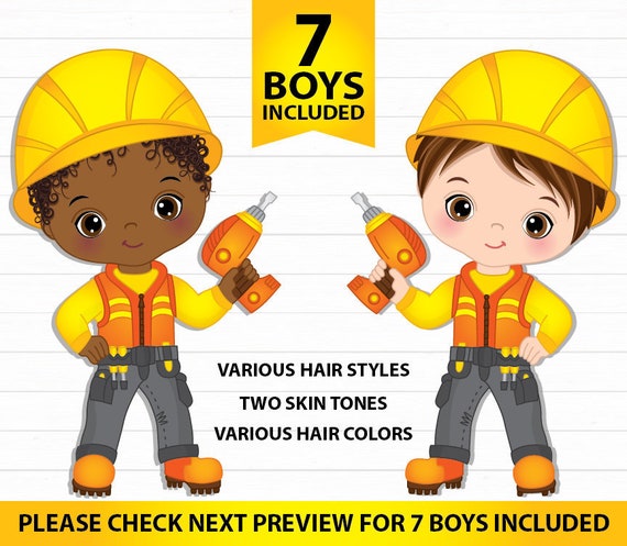 Construction Boys Clipart Vector Construction Clipart Boys | Etsy