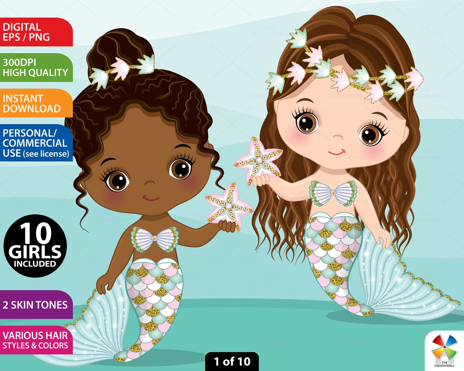 Glitter Mermaid Clipart Vector Girl Clipart Baby Mermaid - Etsy