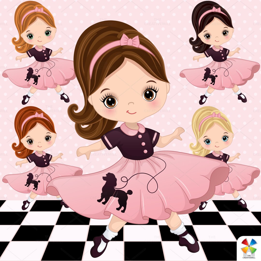 Sock Hop Clipart, Vector Retro Dance, 50's Retro, Vintage, Poodle Skirt ...
