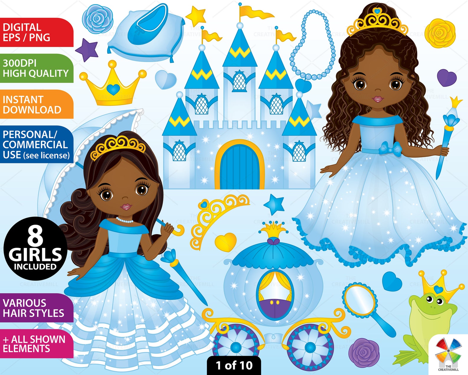 Blue Princess Clipart Vector Princess Clipart Fairy Tale | Etsy