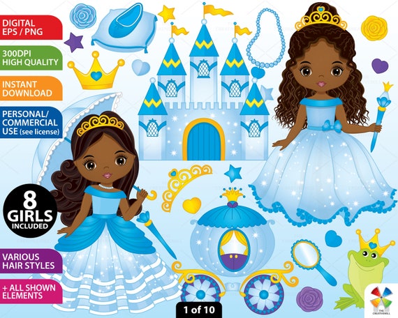 Blue Princess Clipart Vector Princess Clipart Fairy Tale | Etsy