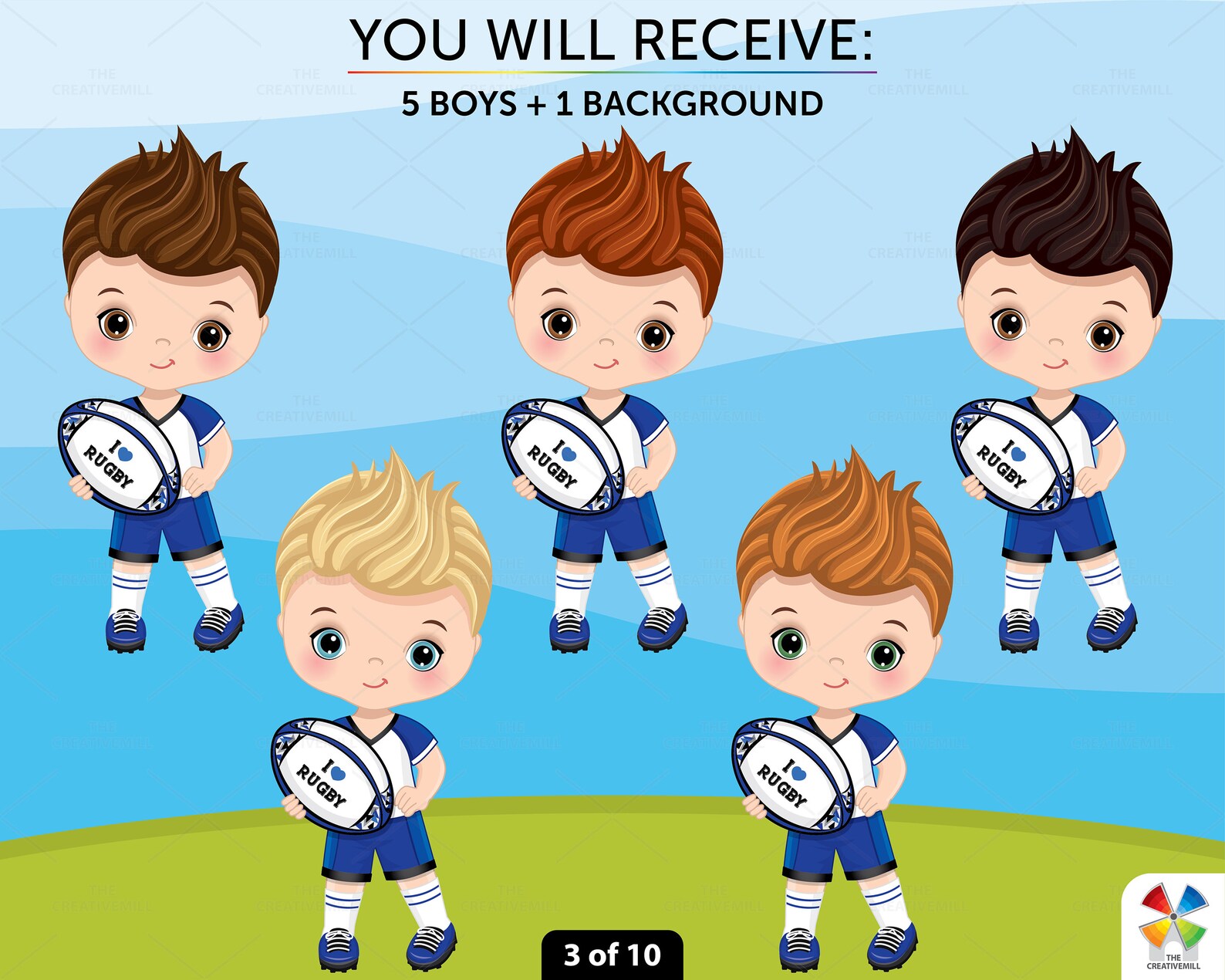 Rugby Boy Clipart Vector Rugby Player Cute Little Boy - Etsy