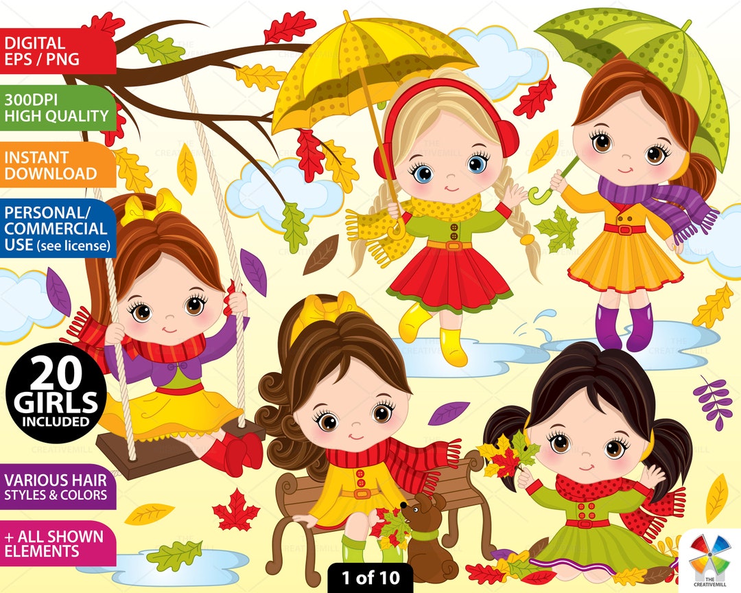 Fall Clipart - Vector Fall Clipart, Autumn Girl Clipart, Fall Girls ...