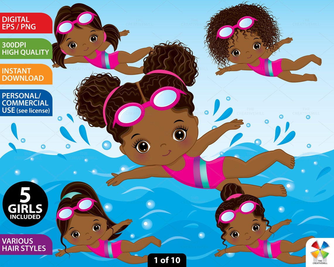 Swimming Girl Clipart Vector Swimmer Cute Little Girl Sport - Etsy