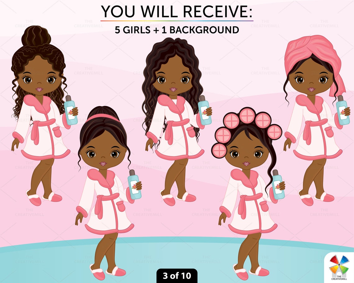 African American Spa Girls Clipart Vector Spa Girl Spa - Etsy
