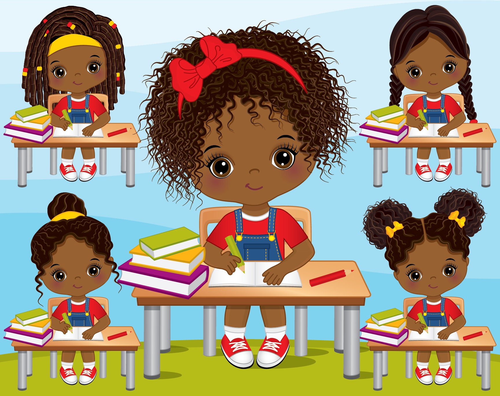 School Black Girl Clipart Vector School Kid African | Etsy