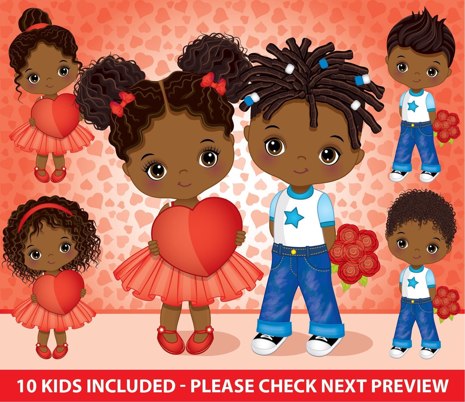 Valentine Day Kids Clipart Vector Boy and Girl African | Etsy