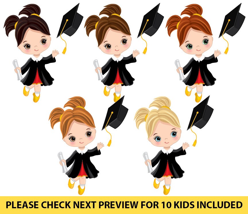 Graduation Kids Clipart Vector Preschool Clipart Student | Etsy UK