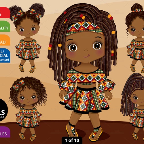 Cute Afro Girl Clipart Vector Little Girl Denim Character - Etsy