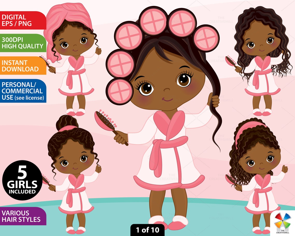 African American Little Spa Girls Clipart Vector Spa Girl - Etsy