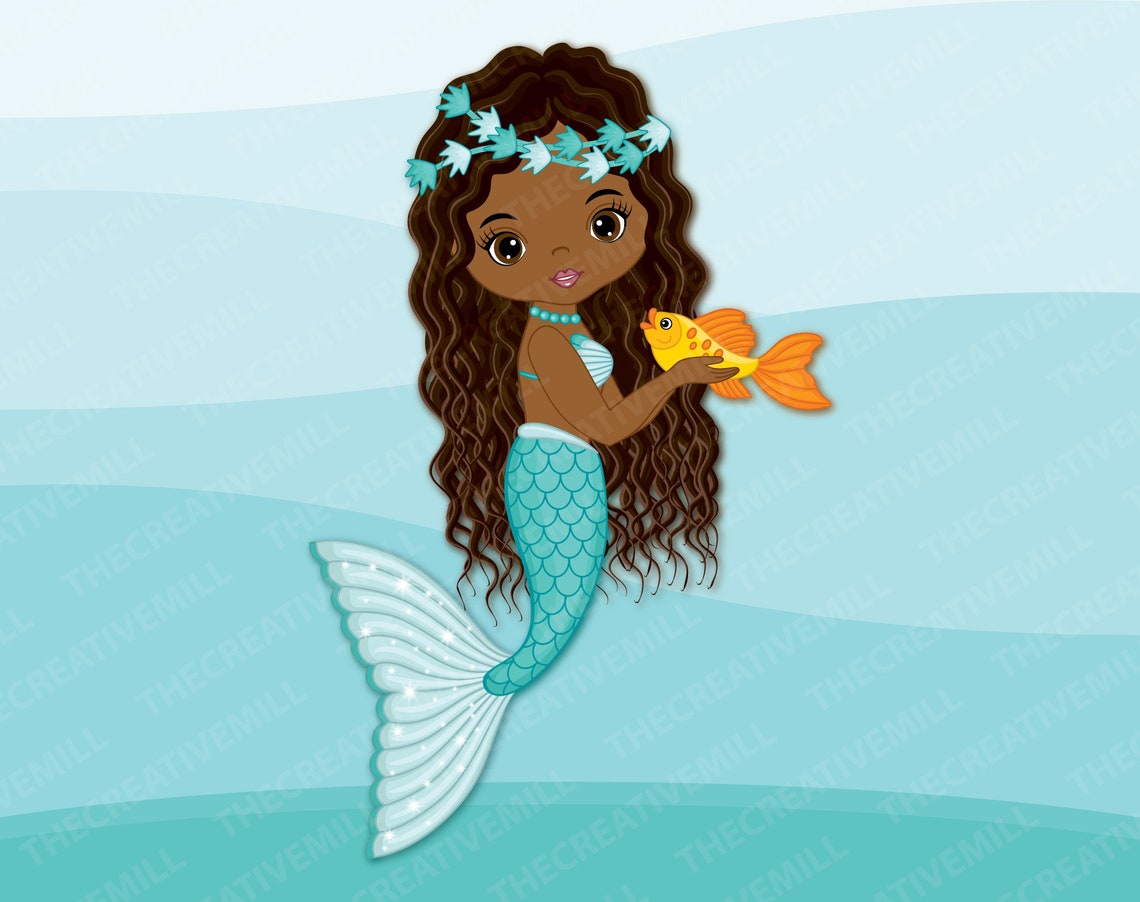 African American Mermaid Clipart Vector Mermaid Clipart | Etsy