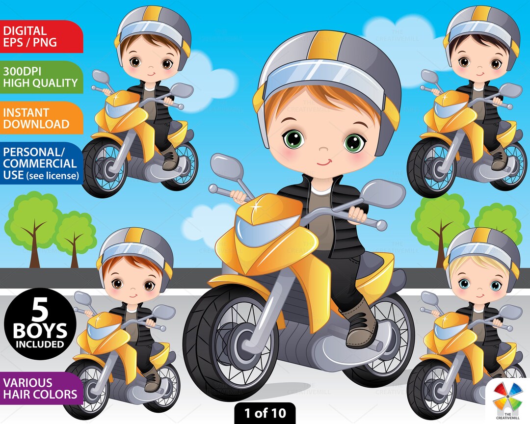 Motorbike Boy Clipart, Vector Motorcycle, Sport, Baker Character ...