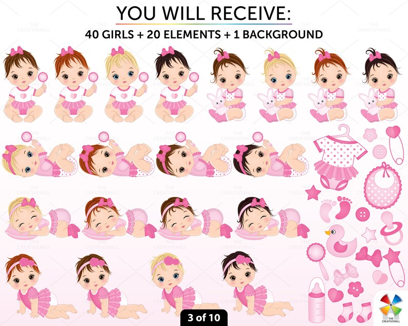 Baby Girl Clipart Vector Baby Clipart Baby Clipart Newborn - Etsy