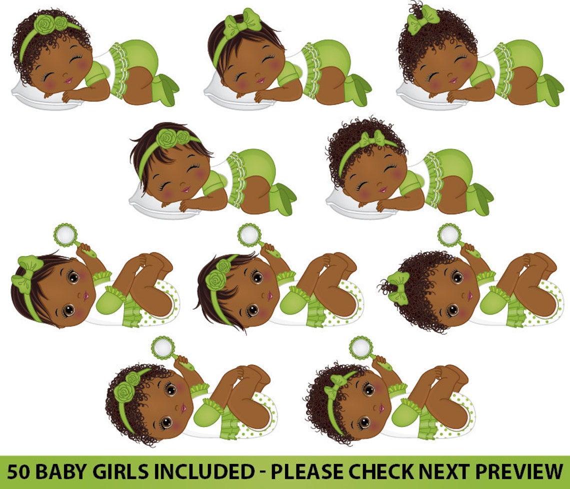 Green Baby Girl Clipart Vector Baby Clipart Afro Baby | Etsy