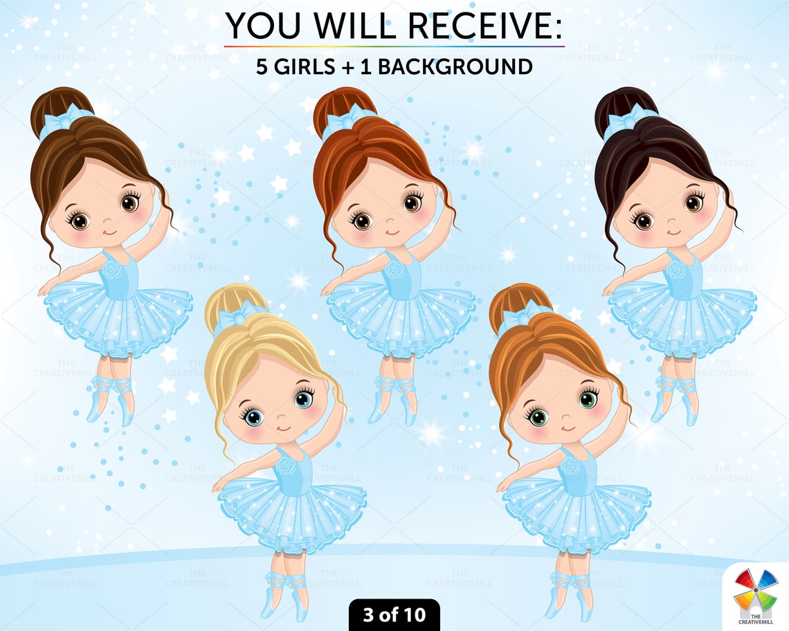 Little Ballerina Clipart Vector Ballerina Ballet Bun Blue - Etsy