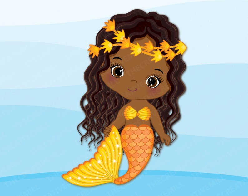 African American Little Mermaid Clipart Vector Mermaid | Etsy