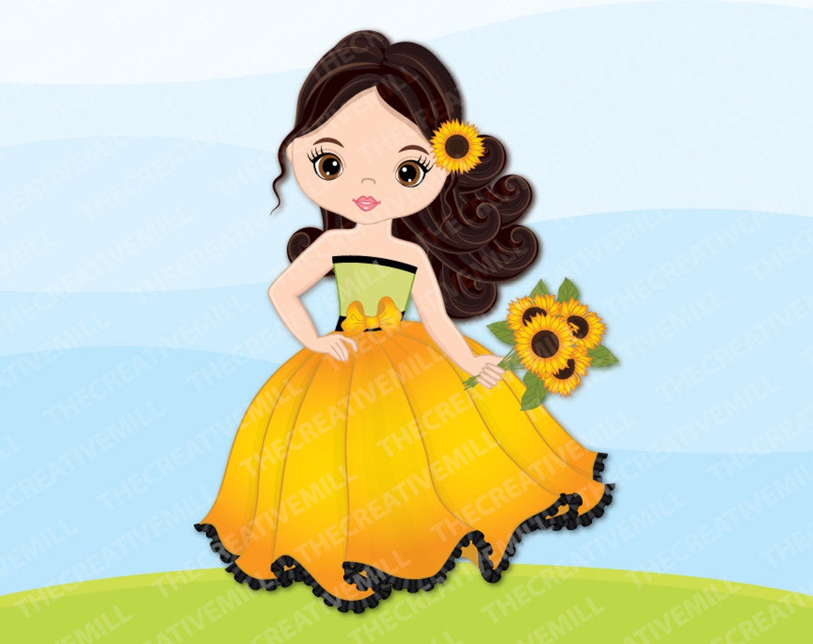 Sunflowers Clipart Vector Sunflowers Clipart Girls Clipart | Etsy