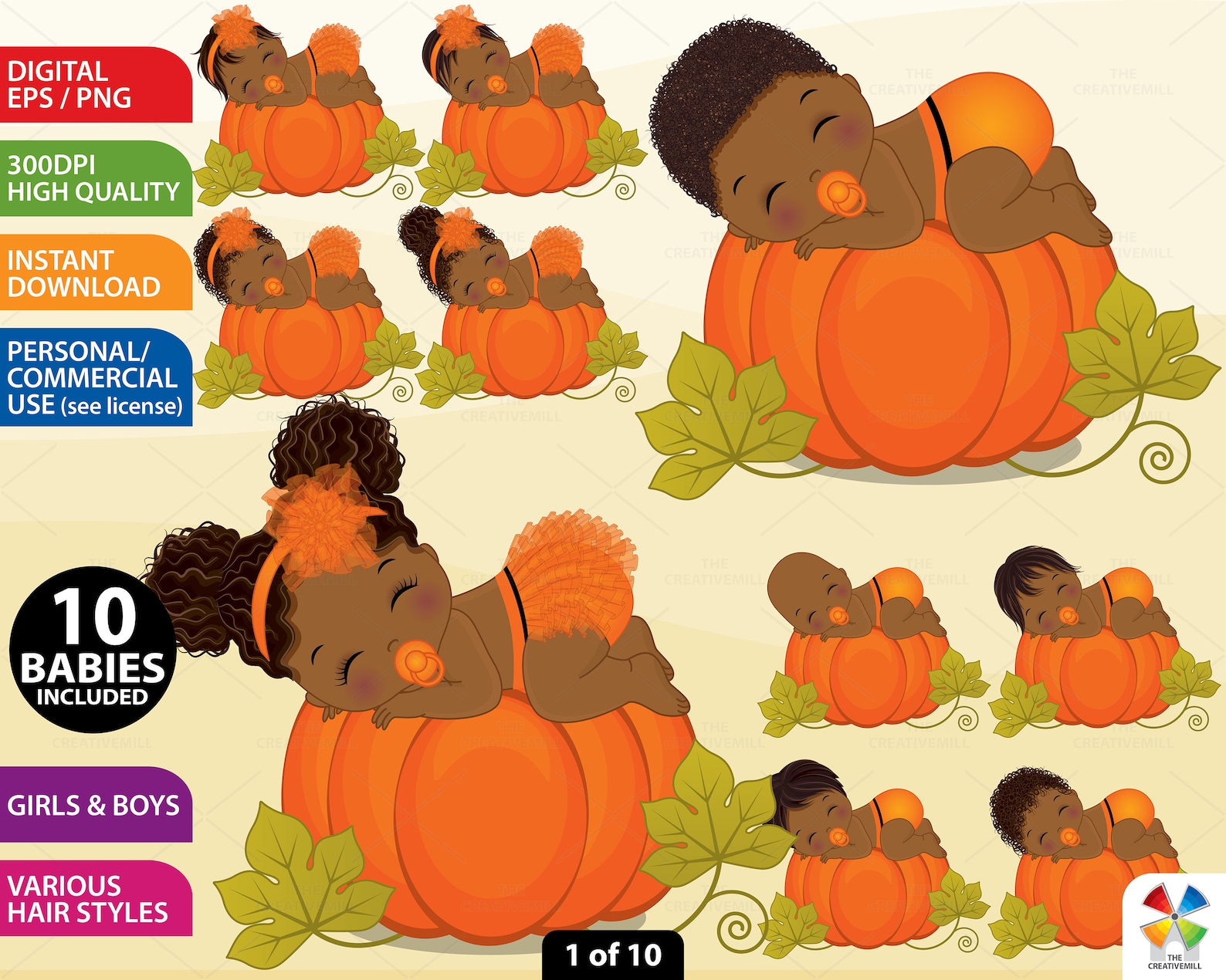 Baby Sleeping Pumpkin Clipart, Vector Little Pumpkin, 1st Halloween ...