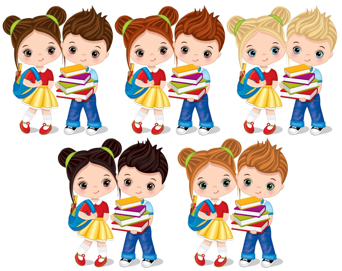 Back to School Clipart Vector School Girl and Boy Teaching - Etsy