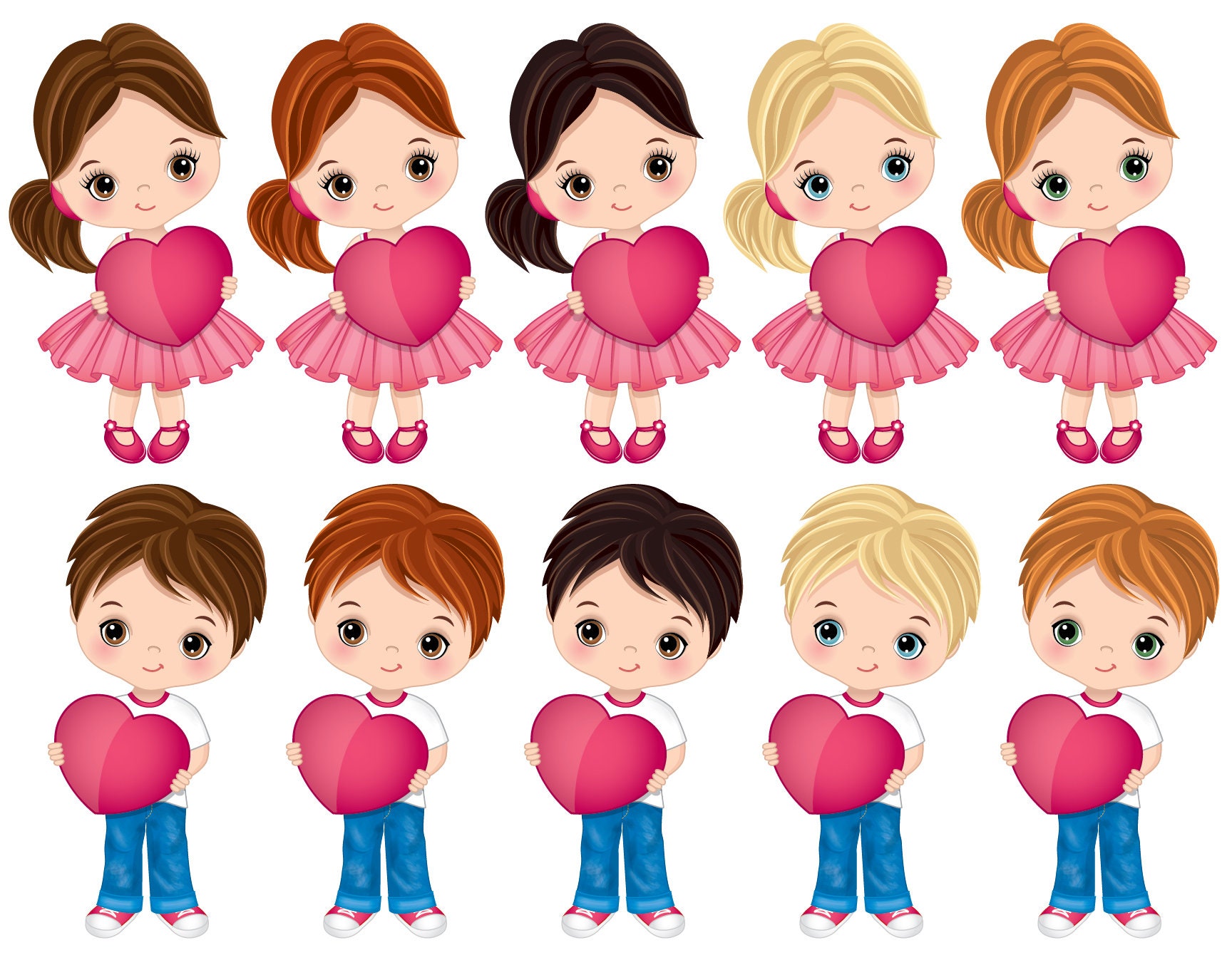 Valentines Day Clipart Vector Valentine Day Boy and Girl | Etsy