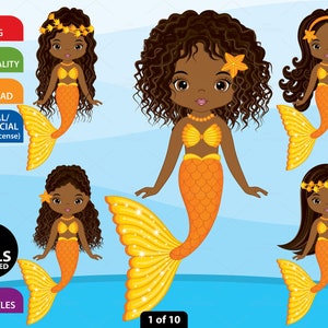 African American Mermaids Clipart - Vector Mermaids Clipart, Fish Girls ...