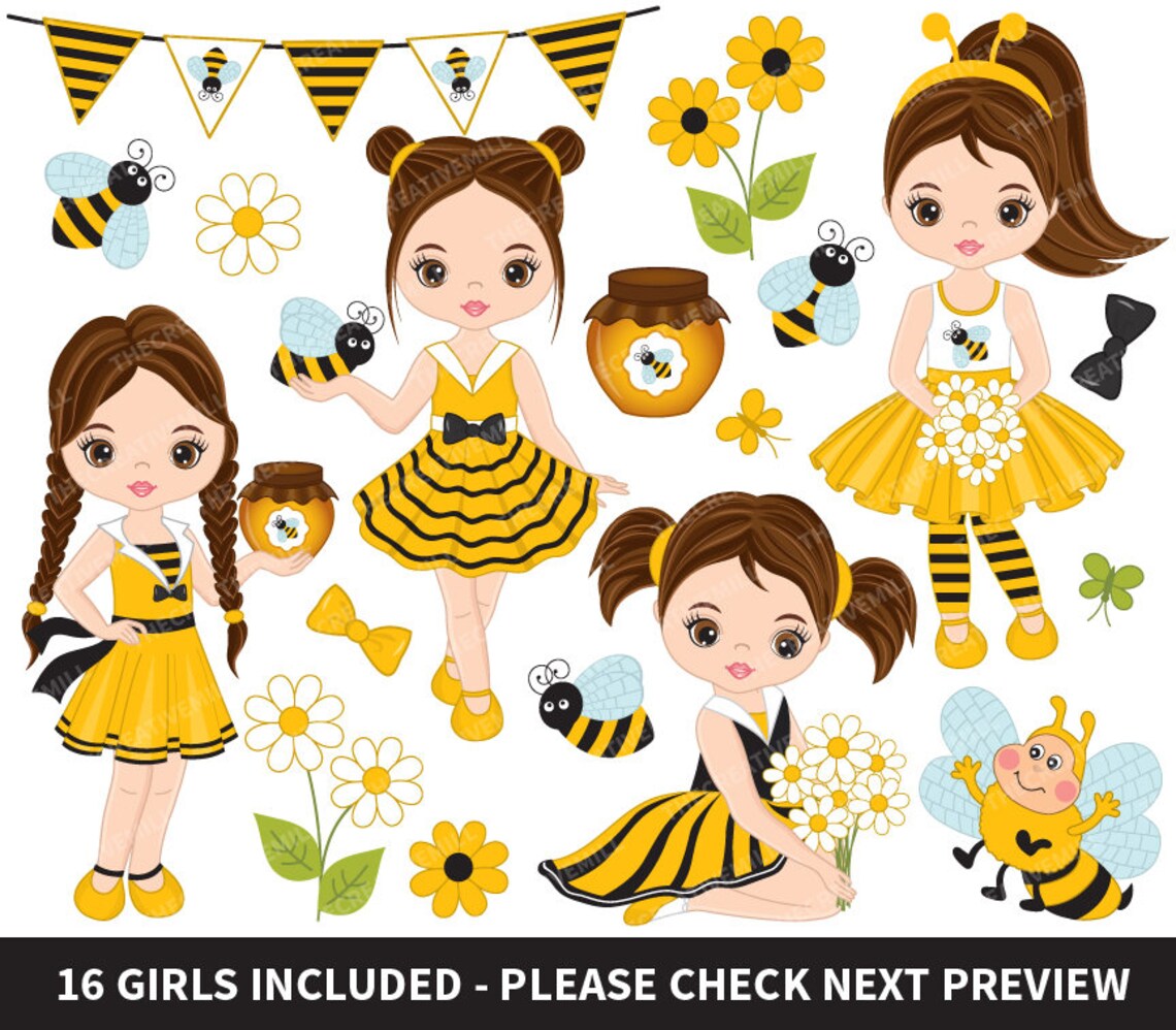 Bee Girls Clipart Vector Bee Clipart Bee Little Girls - Etsy Ireland